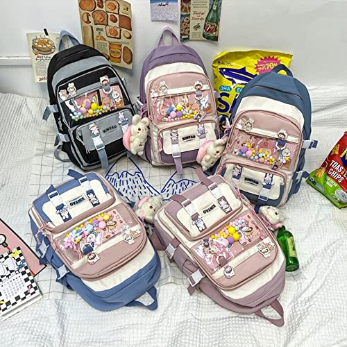 Cute Backpack Kawaii High School Students Junior High School Students Primary School Backpack Schoolbag for Girls (Black)