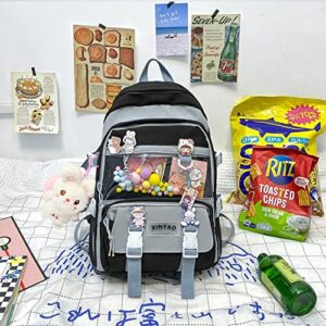 Cute Backpack Kawaii High School Students Junior High School Students Primary School Backpack Schoolbag for Girls (Black)