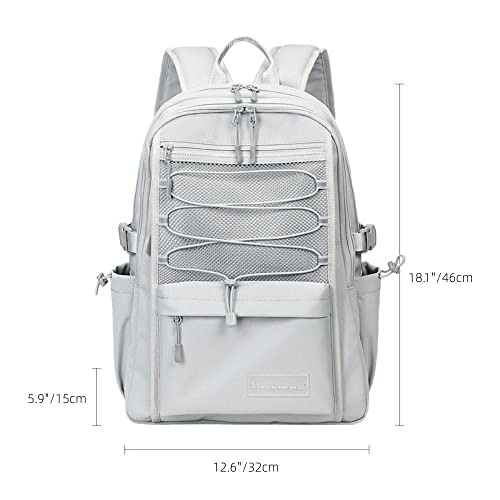 Laptop Bag 15.6 Inch Large Backpacks for Work Backpack for Women Travel Bag Mesh Pockets Cute School Bags Aesthetic Daypack (Grey)