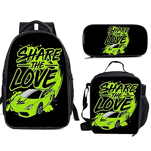 Qinunipoto Share The Love Backpack 3 Piece Set Backpack for Travel Bag and Lunchbox and Pencil Pouch