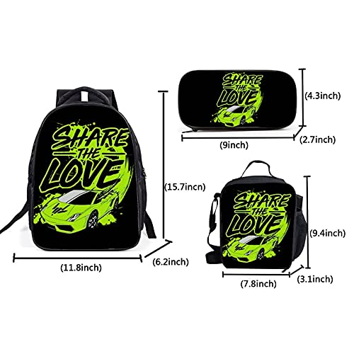 Qinunipoto Share The Love Backpack 3 Piece Set Backpack for Travel Bag and Lunchbox and Pencil Pouch