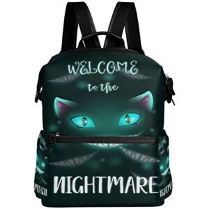 oarencol welcome to the nightmare scary backpack creepy evil cat face school book bag travel hiking camping laptop daypack