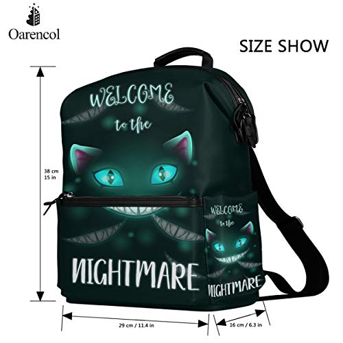 Oarencol Welcome To The Nightmare Scary Backpack Creepy Evil Cat Face School Book Bag Travel Hiking Camping Laptop Daypack