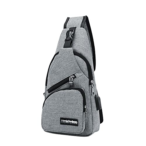 Sling Chest bag, Crossbody Chest Backpack, Sling Shoulder Bag with USB Charging Cable Port for Travel, Cycling, Camping (Grey)