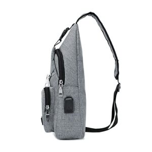 Sling Chest bag, Crossbody Chest Backpack, Sling Shoulder Bag with USB Charging Cable Port for Travel, Cycling, Camping (Grey)