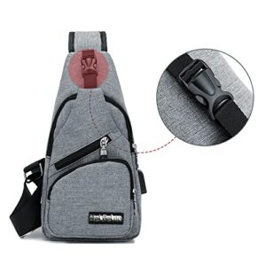 Sling Chest bag, Crossbody Chest Backpack, Sling Shoulder Bag with USB Charging Cable Port for Travel, Cycling, Camping (Grey)