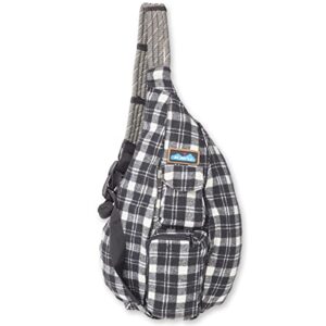 kavu plaid rope sling bag crossbody backpack with adjustable shoulder strap – oatmeal