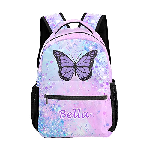 Watercolor Purple Butterfly Personalized Backpack with Name Waterproof Bag for Birthday Holiday Gift for Travel Office Work