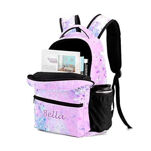 Watercolor Purple Butterfly Personalized Backpack with Name Waterproof Bag for Birthday Holiday Gift for Travel Office Work