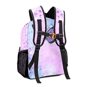 Watercolor Purple Butterfly Personalized Backpack with Name Waterproof Bag for Birthday Holiday Gift for Travel Office Work