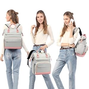 Waterproof Anti-theft Travel Laptop Backpack, Nurse Bags Teacher Purse with USB Charging Port, Fit 15.6 Inch Laptop Backpack for Women, Grey Pink