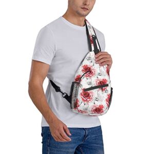 SUPLUCHOM Sling Bag Red Rose Gray Flower Hiking Daypack Crossbody Shoulder Backpack Travel Chest Pack for Men Women