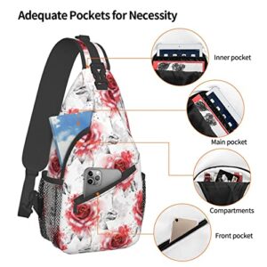 SUPLUCHOM Sling Bag Red Rose Gray Flower Hiking Daypack Crossbody Shoulder Backpack Travel Chest Pack for Men Women