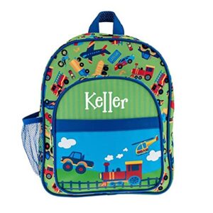 personalized trains planes tractors backpack – back to school or travel tote book bag with custom name