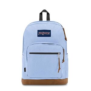 jansport right pack backpack – school, travel, work, or laptop bookbag with leather bottom, hydrangea