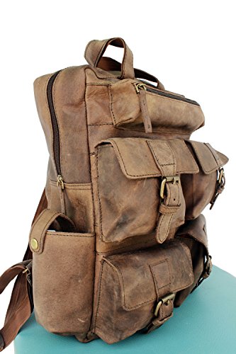 Art On Leather Genuine Leather Backpack For Women And Men - Buffalo Vintage Leather Backpack And Leather Laptop Backpack - Leather School Backpack With Laptop Sleeve And Vintage Leather Travel Bag