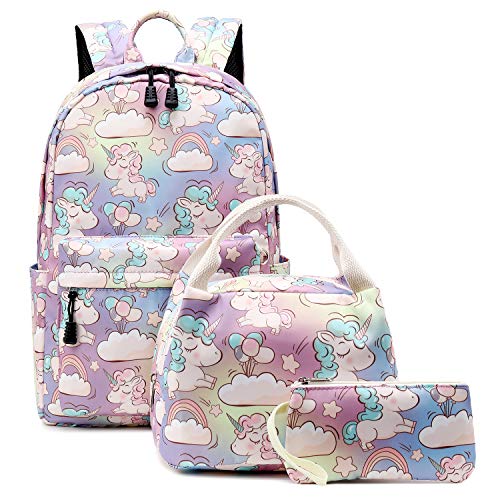 Abshoo Cute Lightweight School Boobag Kids Unicorn Backpacks for Girls Backpacks with Lunch Bag (B Unicorn Rainbow)