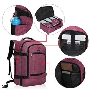 Hynes Eagle Travel Backpack 40L Flight Approved Carry on Backpack Red Violet with Black 3PCS Packing Cubes Set