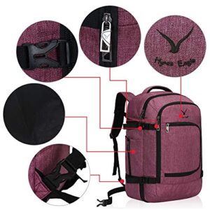 Hynes Eagle Travel Backpack 40L Flight Approved Carry on Backpack Red Violet with Black 3PCS Packing Cubes Set