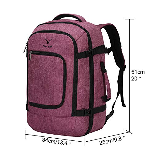 Hynes Eagle Travel Backpack 40L Flight Approved Carry on Backpack Red Violet with Black 3PCS Packing Cubes Set