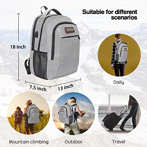 Likableb Travel Laptop Backpack with usb Charging Port for Women & Men (gray)