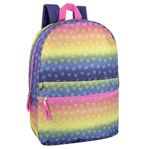 trail maker girls’ all over printed backpack 17 inch backpack for girls with padded straps (pastel hearts)