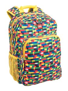 lego heritage classic kids school backpack bookbag, for travel, on-the-go, back to school, boys and girls, with adjustable padded straps and fun patterns, brick wall