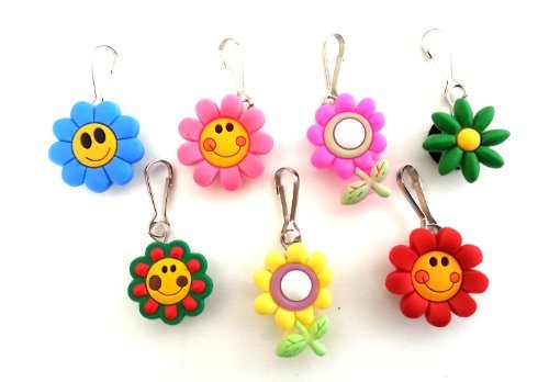 7 pcs Small Flowers # 1 Zipper Pull Charms for Jacket Backpack Bag Pendant