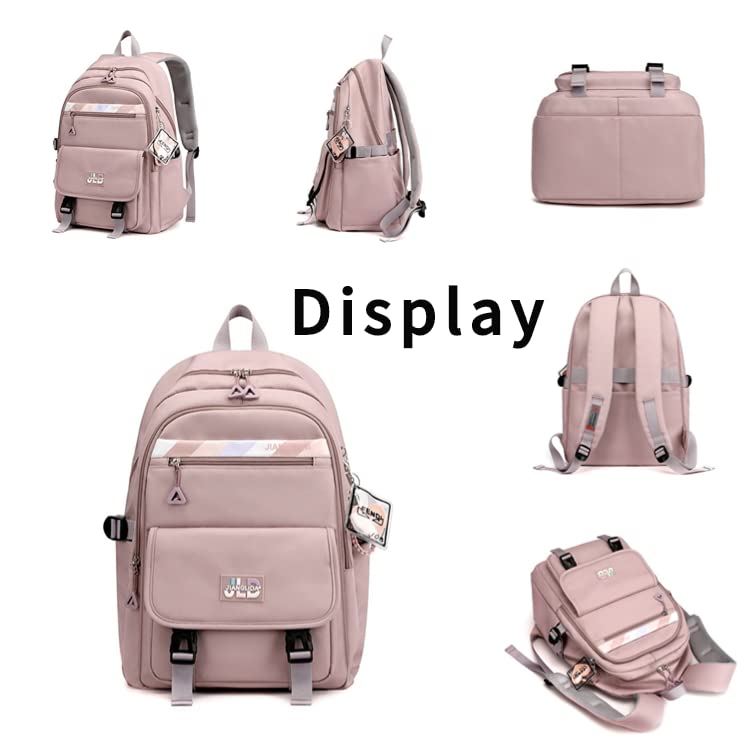 AONUOWE Aesthetic Cute Back to School Backpack for Girls and Boys Large Capacity School Bag in 6 Colors (Pink)