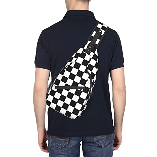 Pubvnih Black White Checkered Flag Sling Backpack Crossbody Shoulder Bags for Women Men, Sling Bag Travel Hiking Chest Bag Daypack Unisex