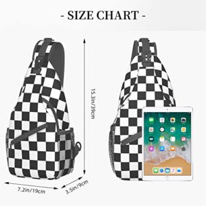 Pubvnih Black White Checkered Flag Sling Backpack Crossbody Shoulder Bags for Women Men, Sling Bag Travel Hiking Chest Bag Daypack Unisex