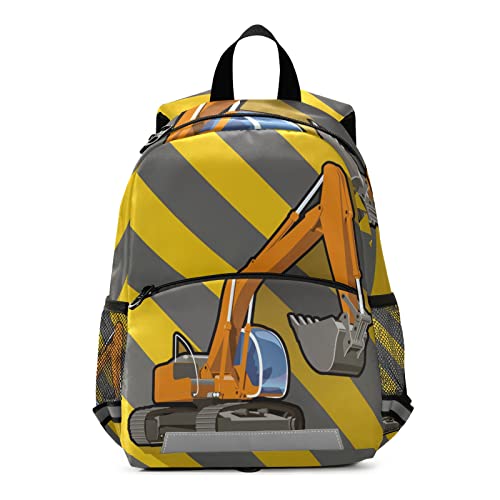 Excavator Yellow Gray Twill Kid's Toddler Backpack for Boys Girls Mini Schoolbag Preschool Nursery Travel Bag