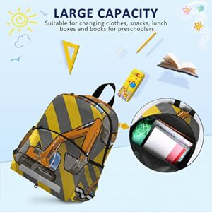 Excavator Yellow Gray Twill Kid's Toddler Backpack for Boys Girls Mini Schoolbag Preschool Nursery Travel Bag