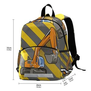 Excavator Yellow Gray Twill Kid's Toddler Backpack for Boys Girls Mini Schoolbag Preschool Nursery Travel Bag