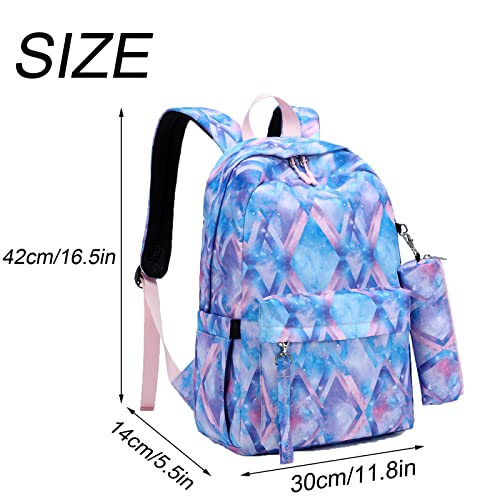 ZHIERNA Kids Backpack For Girls Teen ,3Pcs Set Cute elementary school Bag, 15.6in Laptop Daypack Bookbags With USB Charging Port … (Blue)