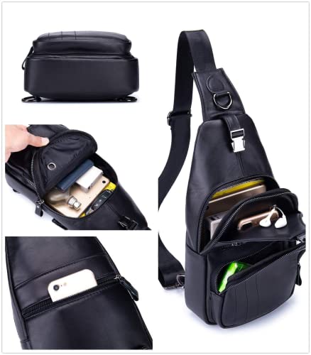 Leather Sling Bag Small Purse for Men Women Crossbady Bag Chest Bags Shoulder Backpack Cross Body Man Womens Water Resistant Vintage