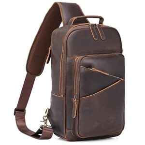 polare full grain leather sling chest bag for men crossbody travel hiking school college daypack