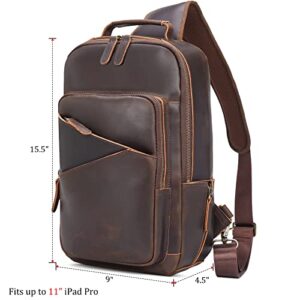 Polare Full Grain Leather Sling Chest Bag For Men Crossbody Travel Hiking School College Daypack