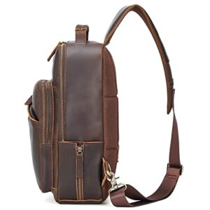 Polare Full Grain Leather Sling Chest Bag For Men Crossbody Travel Hiking School College Daypack