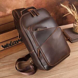 Polare Full Grain Leather Sling Chest Bag For Men Crossbody Travel Hiking School College Daypack