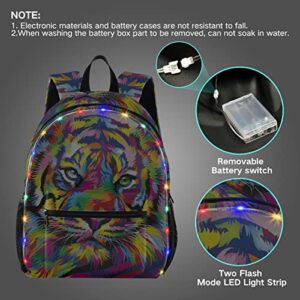 Tiger Animal Color Backpack for Teen Girls Boys,Elementary Kids School Bookbag with LED Lights 2021587 One Size