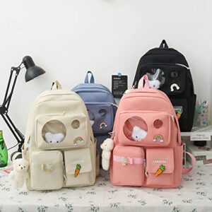 LaurelTree Kawaii Aesthetic Cute 5pcs School Bags Set with Accessories School Suppliers for Teens Girls Backpack Tote Bag (Pink)