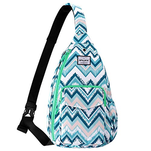 HAWEE Sling Shoulder Bag for Women Anti-Water Crossbody Backpack Sport Daypack, Light Blue Wave