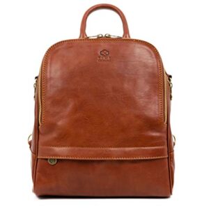 Time Resistance Leather Backpack Convertible to Shoulder Bag Full Grain Real Leather Travel Versatile Bag (Cognac)