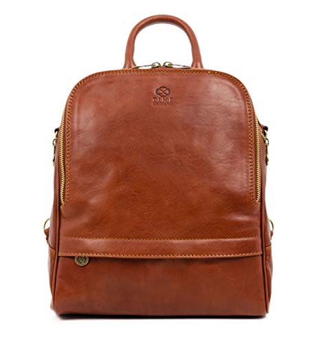 Time Resistance Leather Backpack Convertible to Shoulder Bag Full Grain Real Leather Travel Versatile Bag (Cognac)