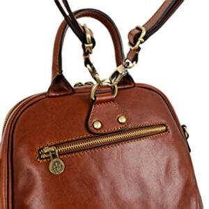 Time Resistance Leather Backpack Convertible to Shoulder Bag Full Grain Real Leather Travel Versatile Bag (Cognac)