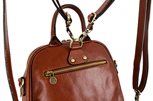 Time Resistance Leather Backpack Convertible to Shoulder Bag Full Grain Real Leather Travel Versatile Bag (Cognac)