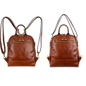 Time Resistance Leather Backpack Convertible to Shoulder Bag Full Grain Real Leather Travel Versatile Bag (Cognac)