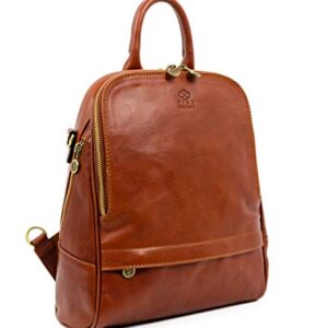 Time Resistance Leather Backpack Convertible to Shoulder Bag Full Grain Real Leather Travel Versatile Bag (Cognac)