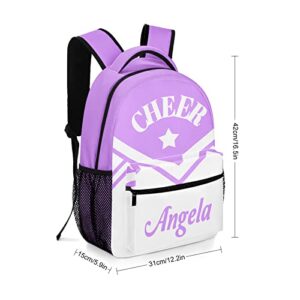 XOZOTY Personalized Cheerleader Backpacks Name Waterproof Laptop Bags Cheer Cheerleading Light Purple